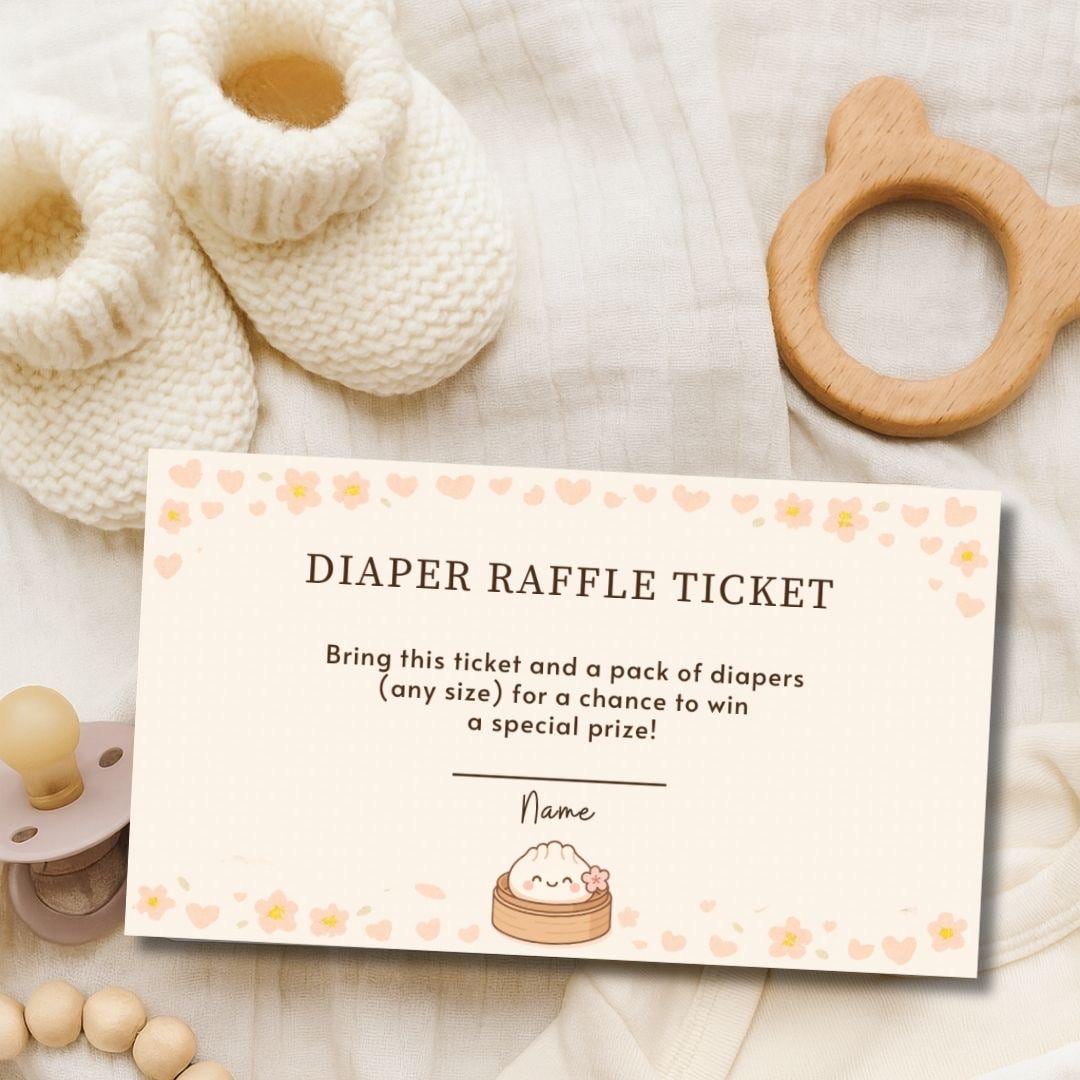 Little Dumpling Baby Shower Diaper Raffle Ticket | Cute Kawaii Dim Sum ...