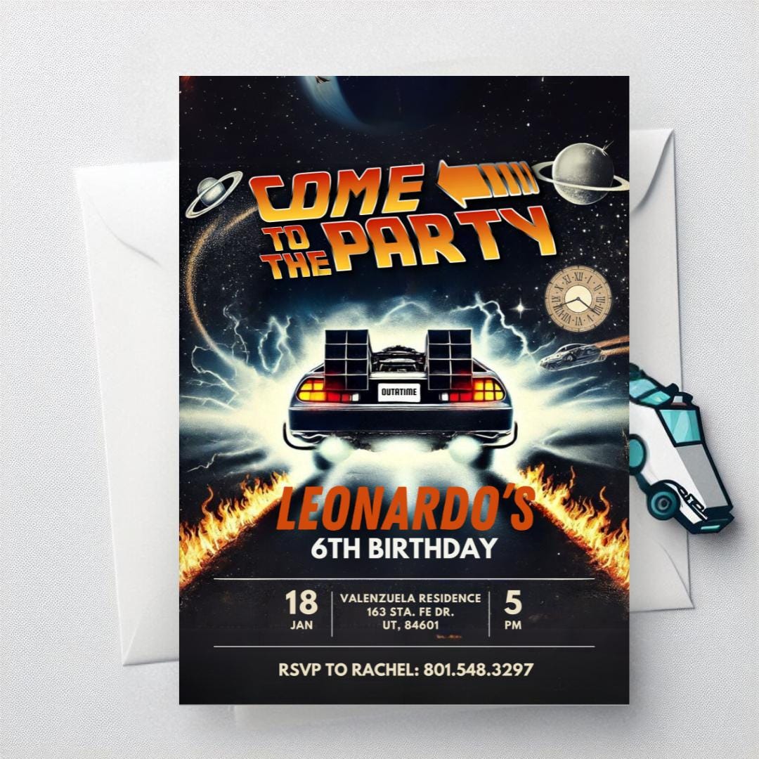 Back to the Future Birthday Party Invitation (5 Options) Sci-fi Digital ...