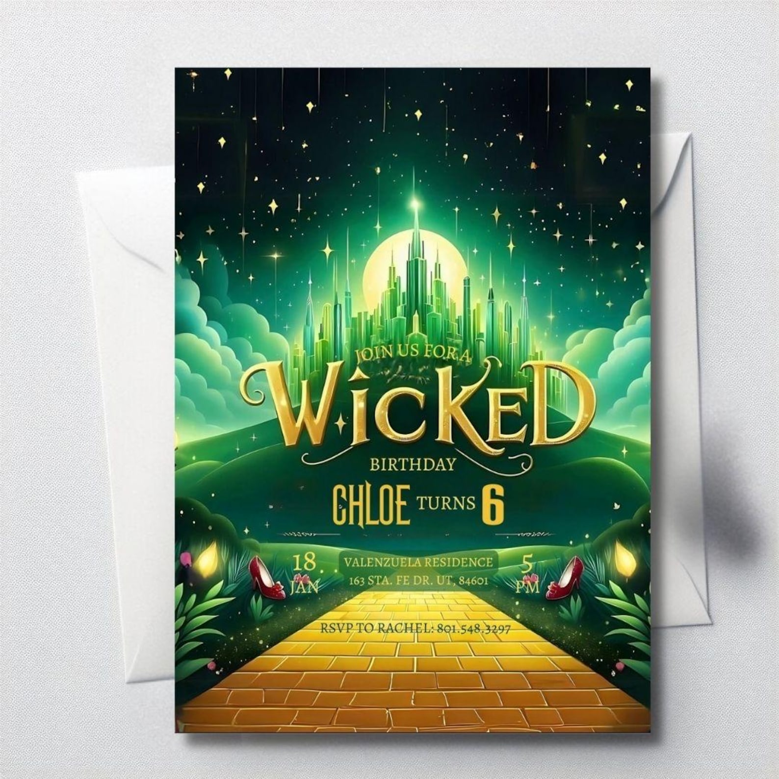 Wicked Birthday Party Invitation, Digital Wicked Theme Invite, Emerald ...