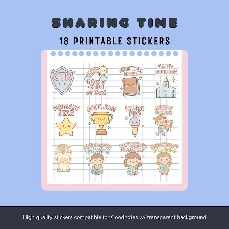 LDS Primary Sharing Time Printable Stickers | 18 Cute Pastel Faith ...