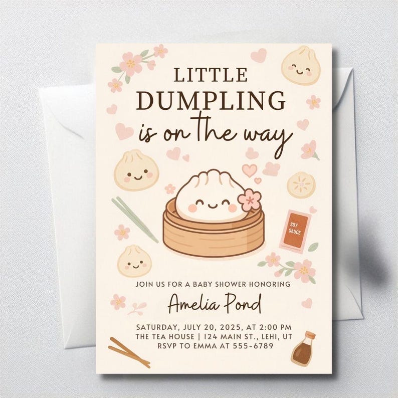 Little Dumpling Baby Shower Invitation | Cute Kawaii Steamer Theme ...