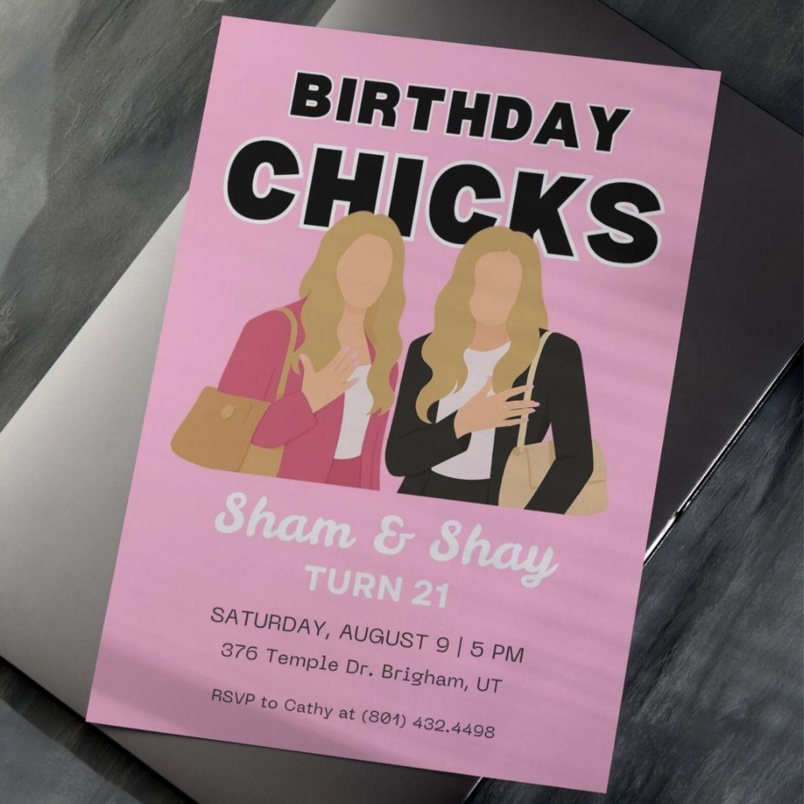 White Chicks Birthday Invite | Birthday Invite for Twins, Glam Pink ...