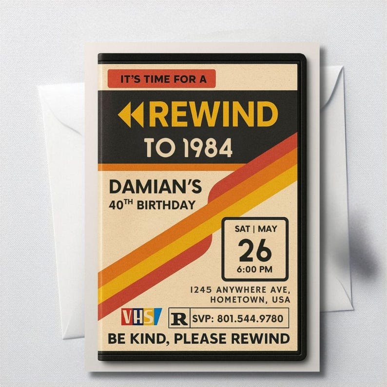 80s VHS Rewind Birthday Invitation | Retro Tape Party Invite, 40th ...
