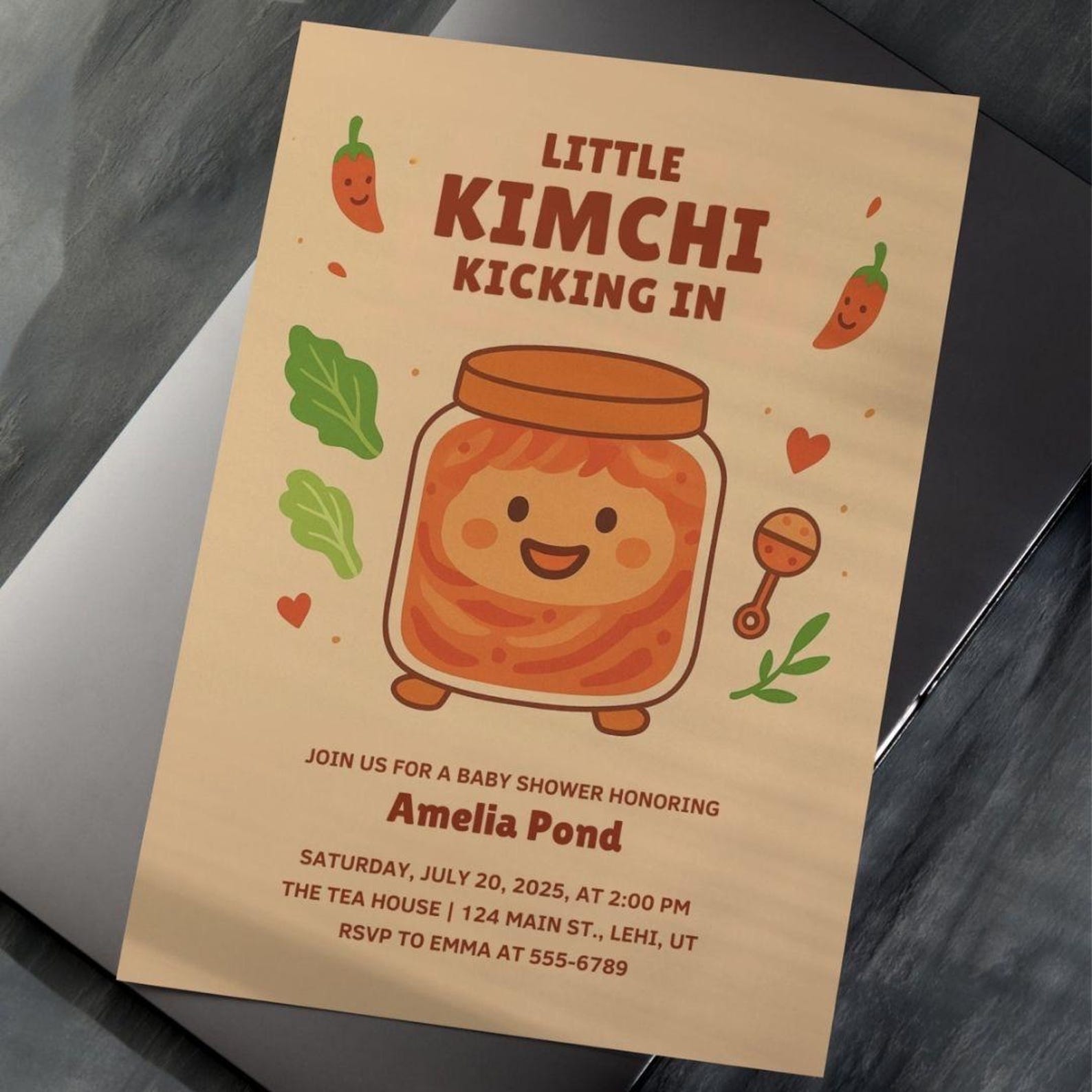 Little Kimchi Baby Shower Invitation | Korean Baby Shower, Asian Baby ...