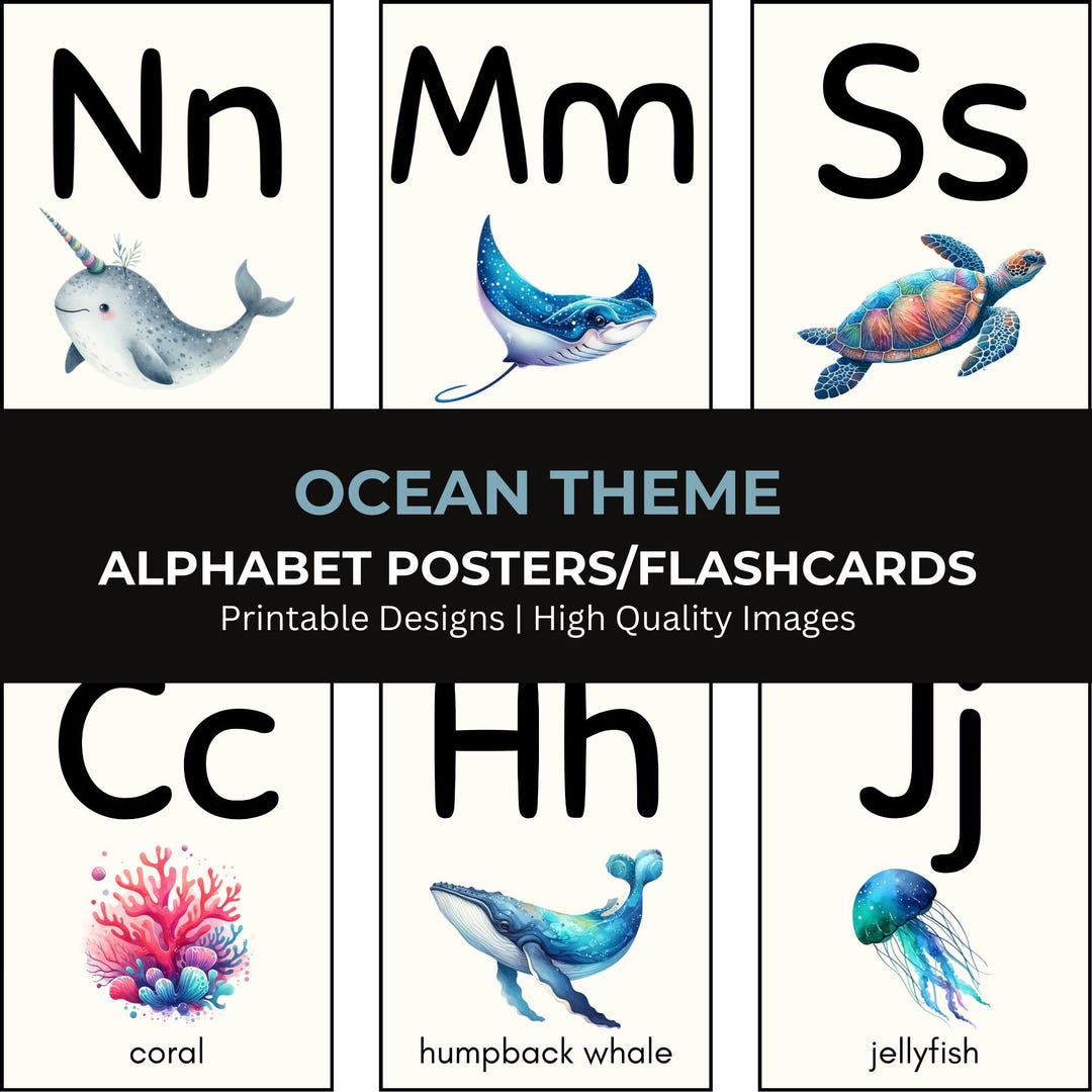 Printable Ocean Alphabet Posters and Flashcards Classroom Decor Kids ...