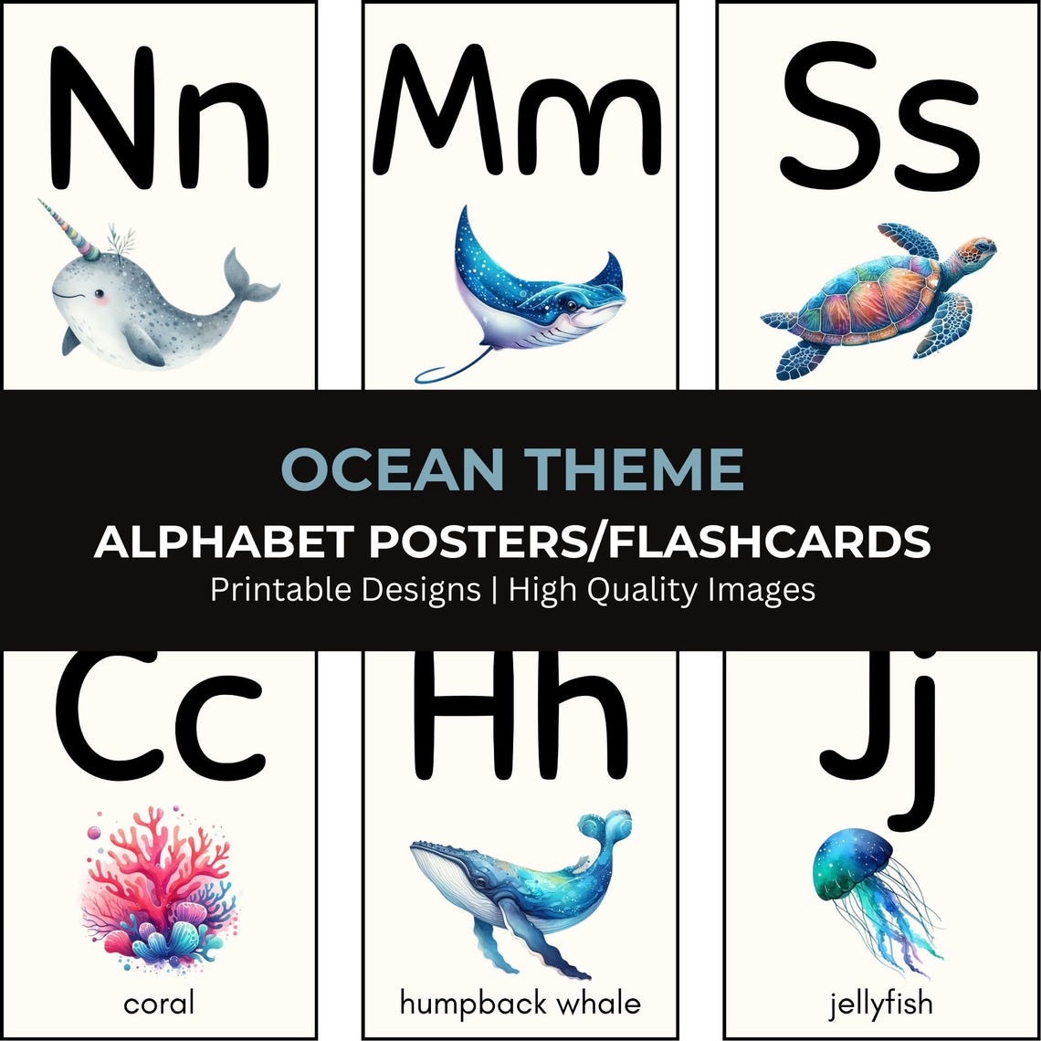 Printable Ocean Alphabet Posters and Flashcards Classroom Decor Kids ...