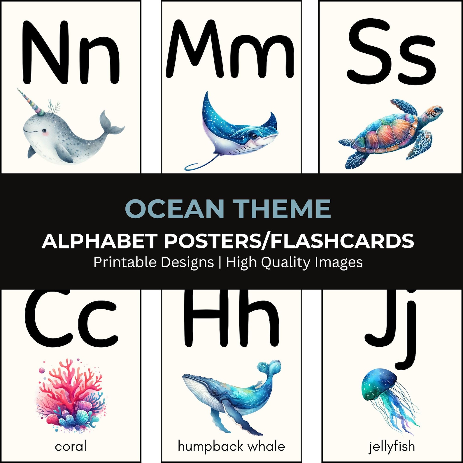 Printable Ocean Alphabet Posters and Flashcards Classroom Decor Kids ...