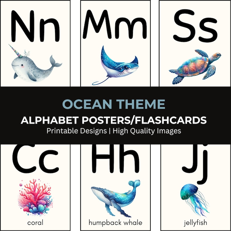 Printable Ocean Alphabet Posters and Flashcards Classroom Decor Kids ...