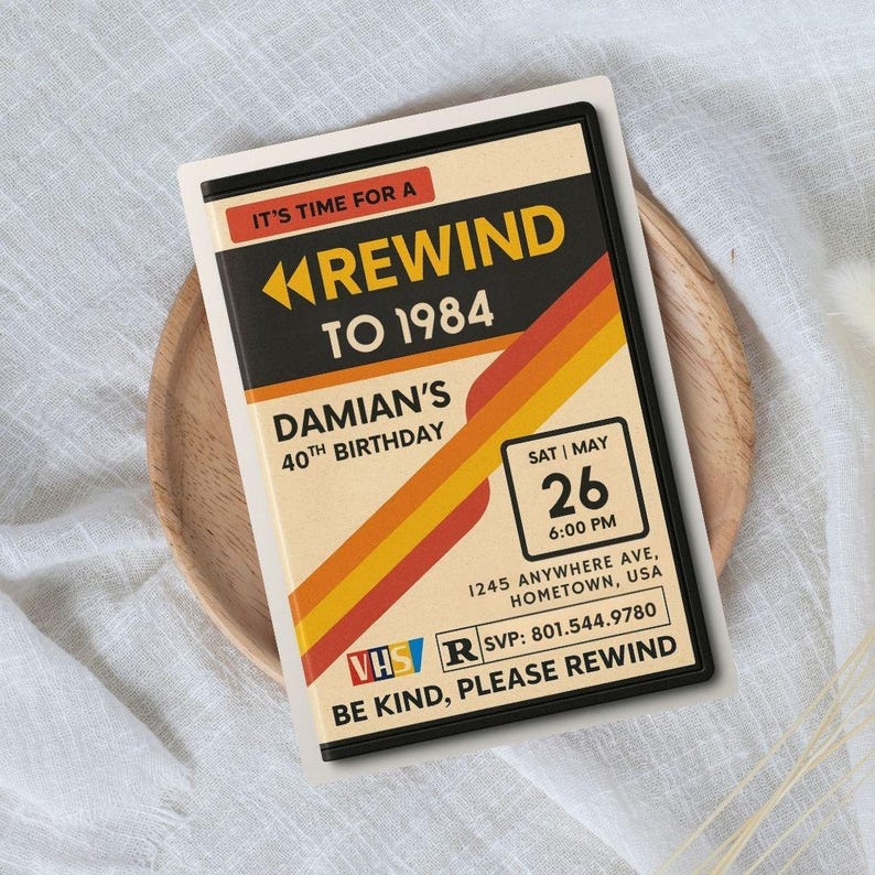 80s VHS Rewind Birthday Invitation | Retro Tape Party Invite, 40th ...