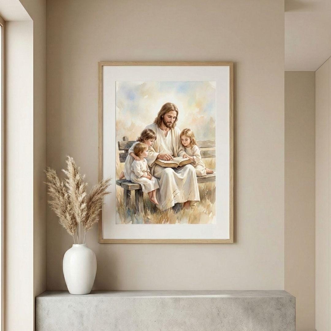 Learn of Me Jesus Reading With Children | Christian Nursery Wall Art ...