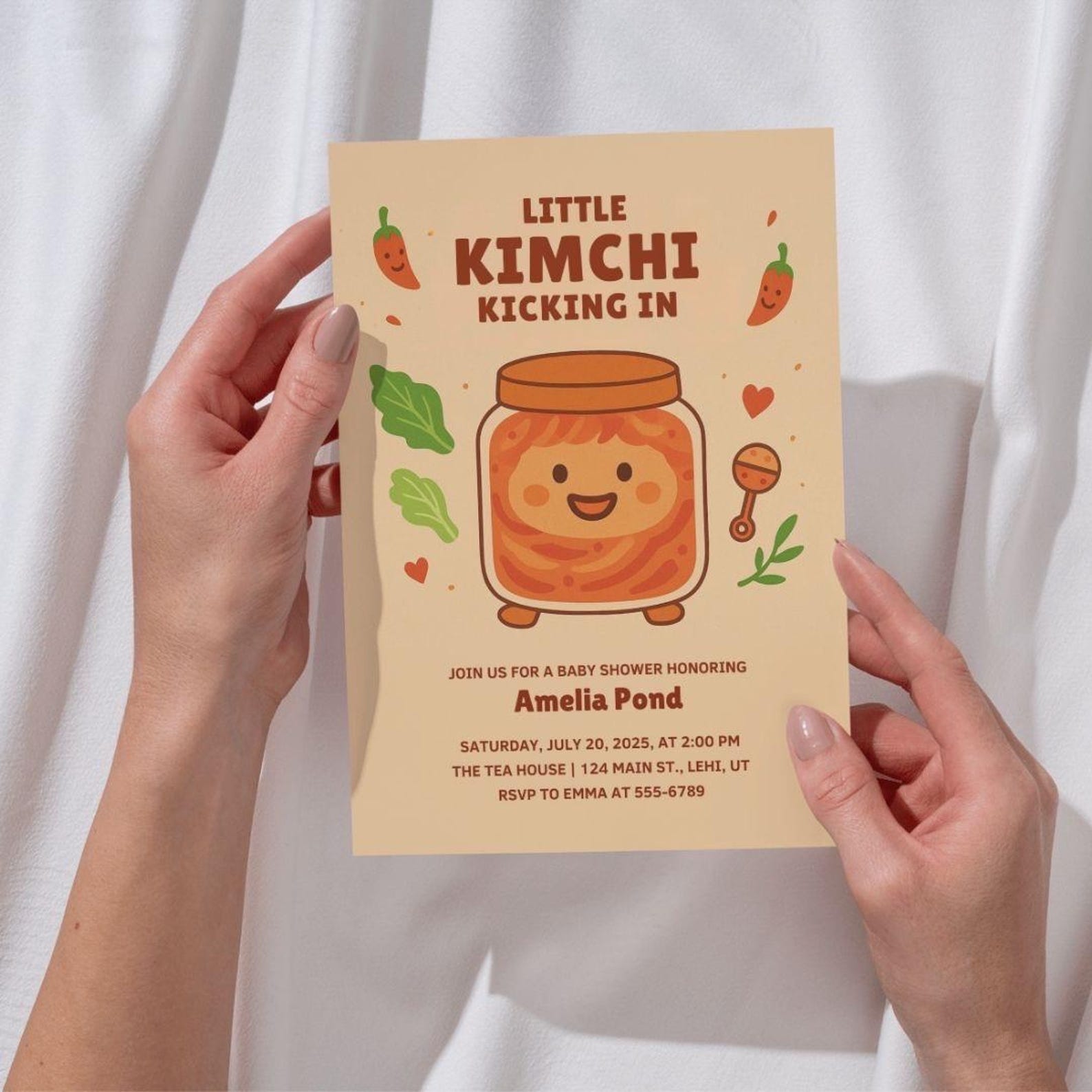Little Kimchi Baby Shower Invitation | Korean Baby Shower, Asian Baby ...
