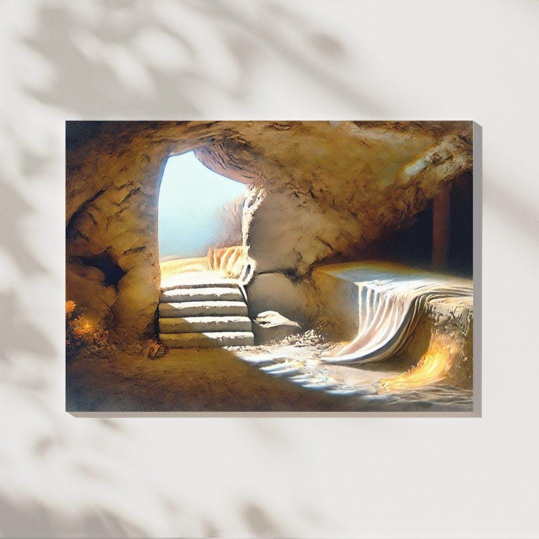 Empty Tomb Painting | He is Risen Art, Christian Easter Decor, LDS Resurrection Printable ...