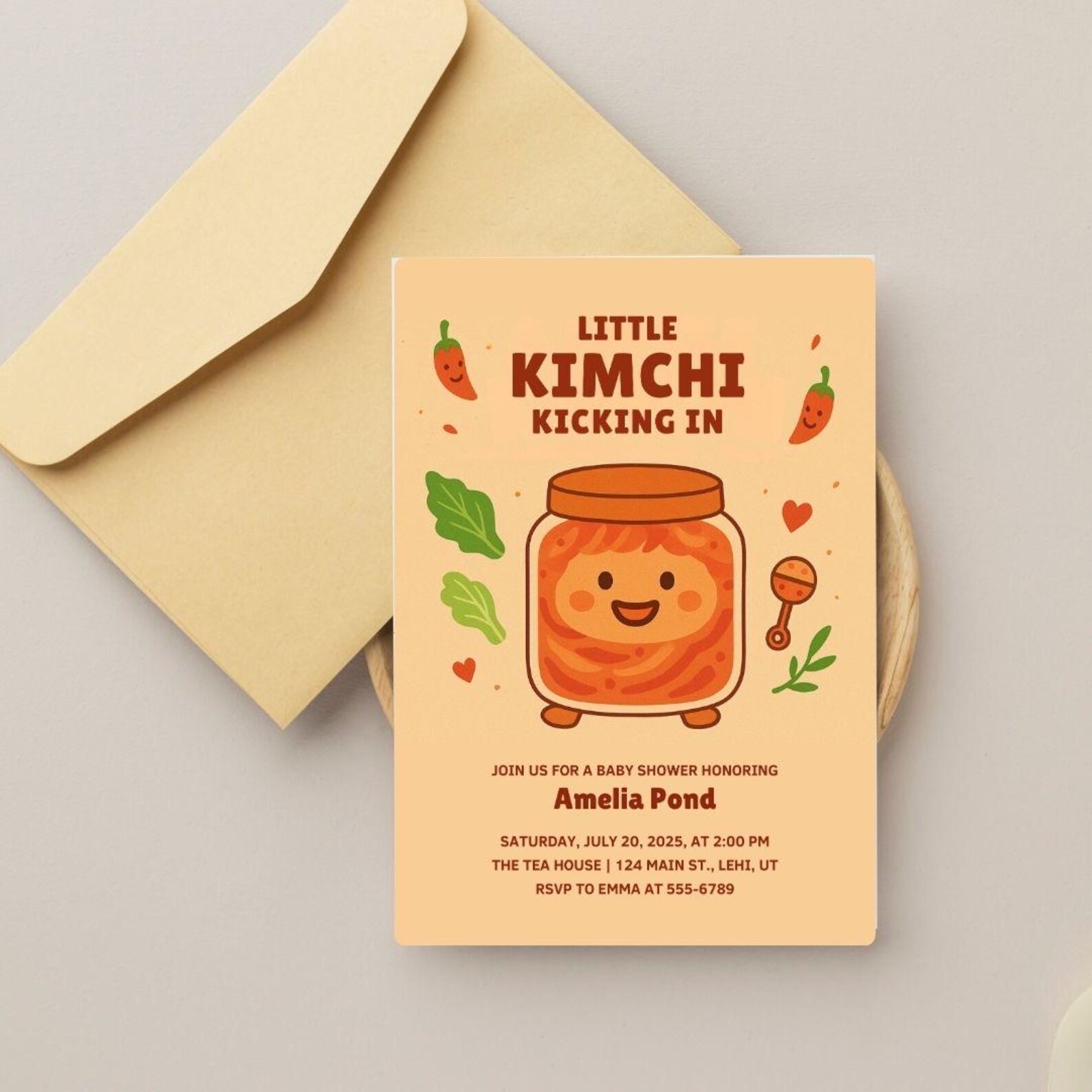 Little Kimchi Baby Shower Invitation | Korean Baby Shower, Asian Baby ...