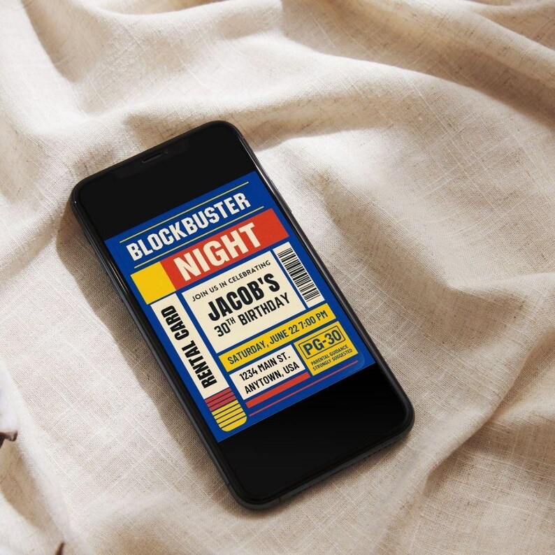 90s Movie Night Birthday Invitation | Blockbuster Theme, Printable ...