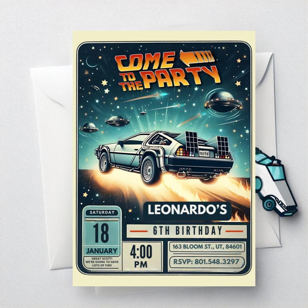 Back to the Future Birthday Party Invitation (5 Options) Sci-fi Digital ...
