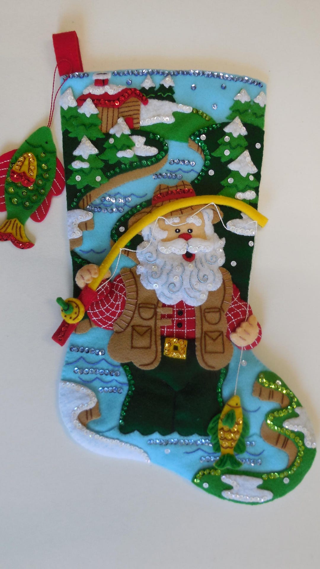 Finished Christmas Stocking - Fly Fishing Santa - Etsy