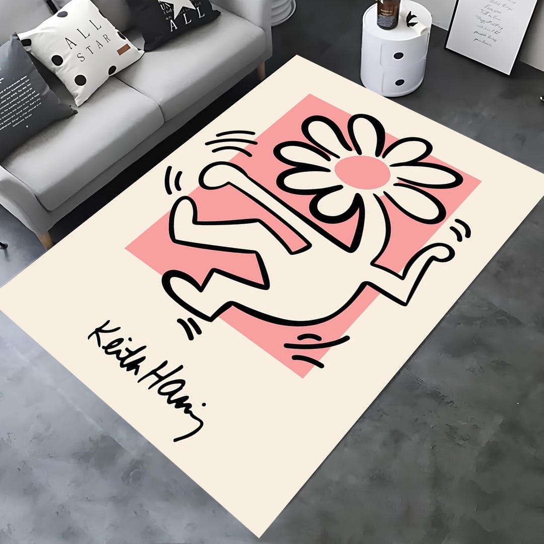 Keith Haring Rug,flowers Rug,hare Design Rug,keith Design Rug,custom ...
