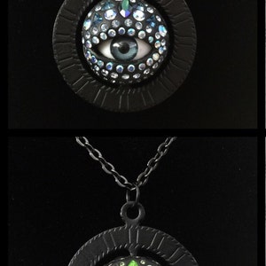 Eye Talisman Spinner Pendant Necklace - Black With Green and Blue Eyes ...