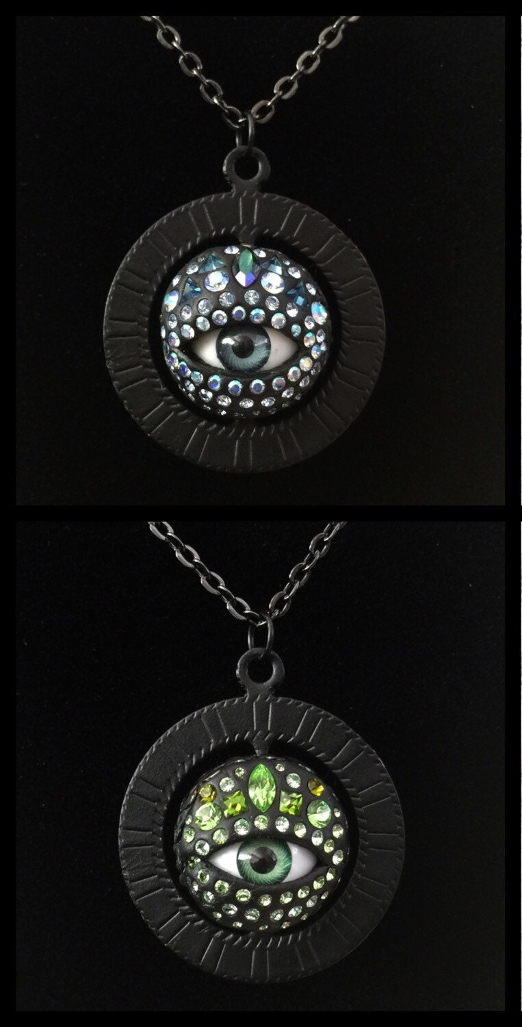 Eye Talisman Spinner Pendant Necklace Black With Green and | Etsy
