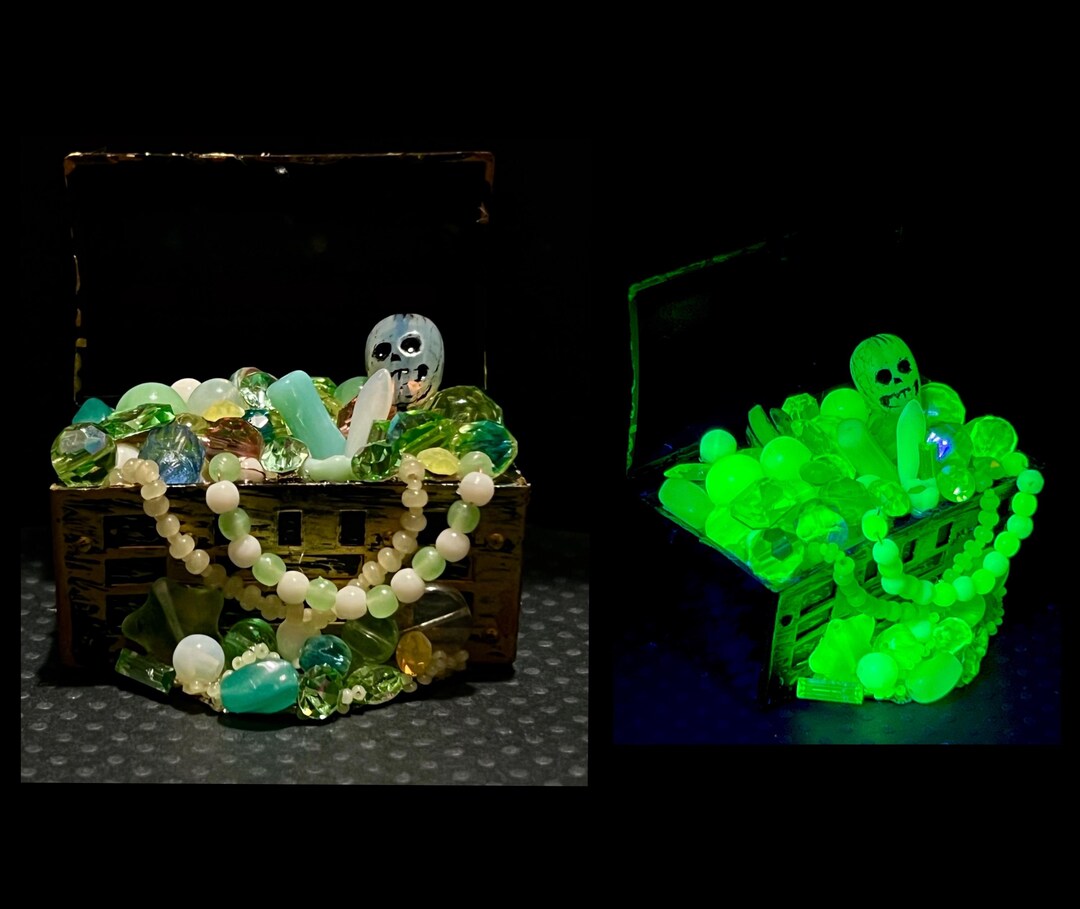 Uranium Glass Treasure Chest With Loads of Vintage Beads, Booty & Gems ...