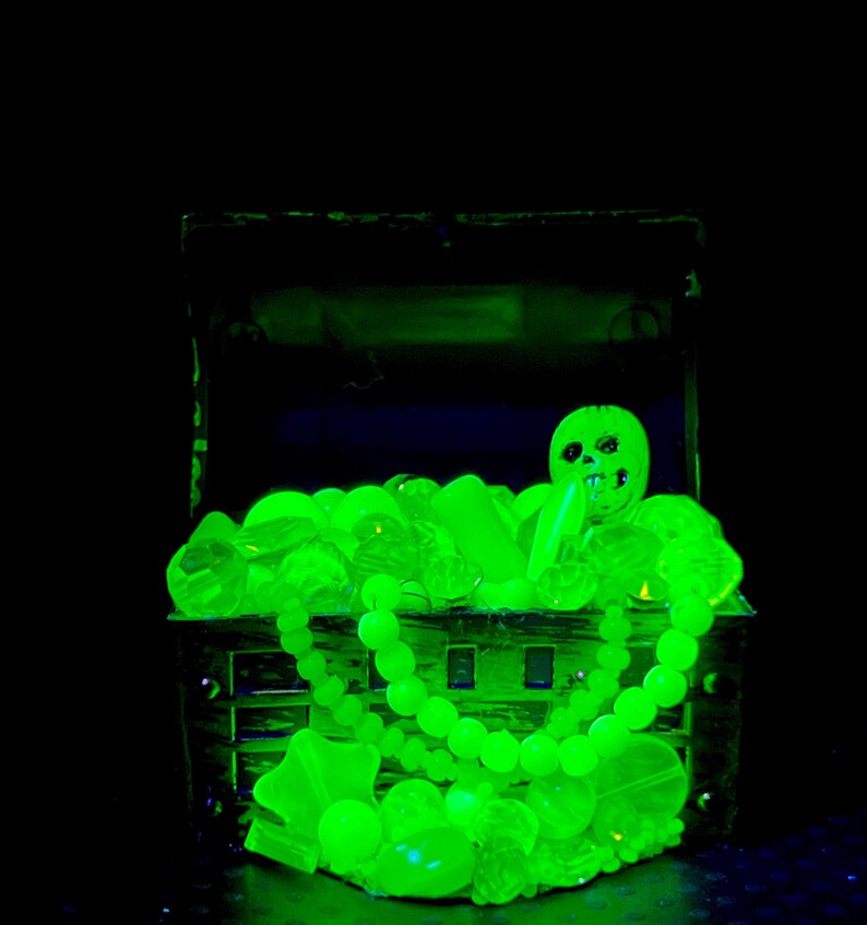 Uranium Glass Treasure Chest With Loads of Vintage Beads, Booty & Gems ...