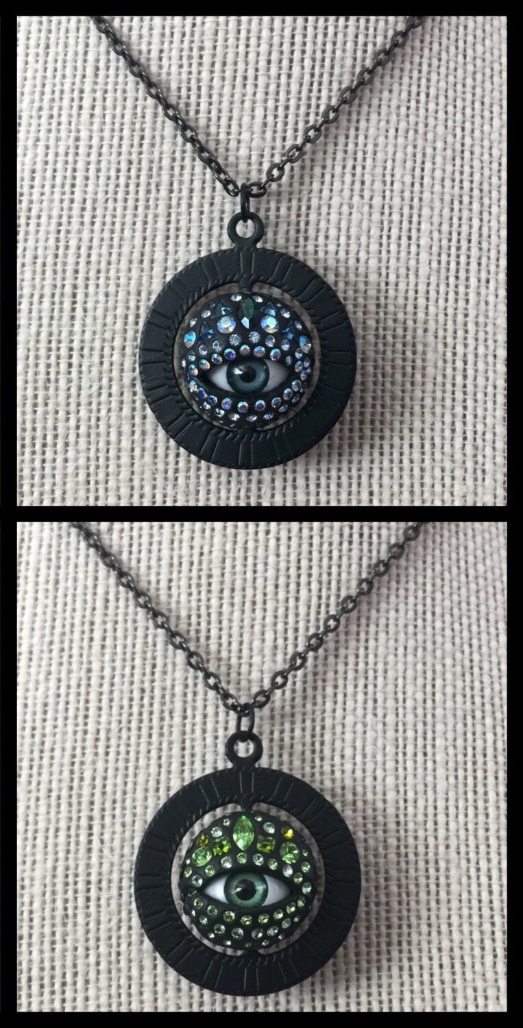 Eye Talisman Spinner Pendant Necklace Black With Green and | Etsy