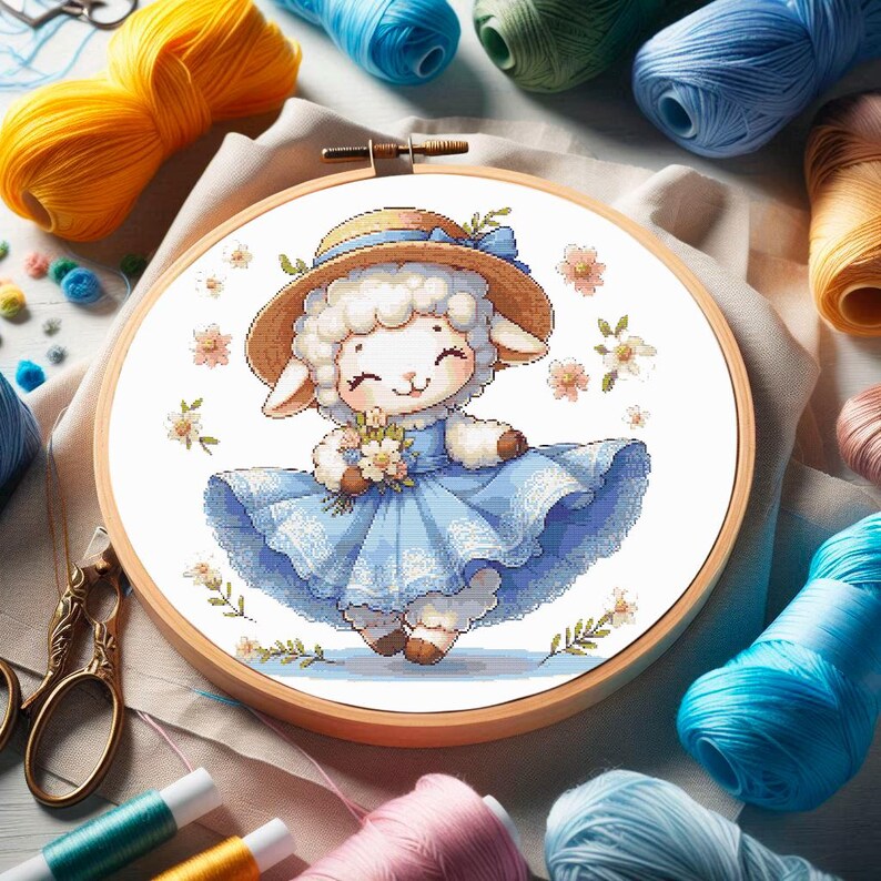 Adorable Lamb Cross-stitch Pattern - DIY Embroidery Project, Instant ...
