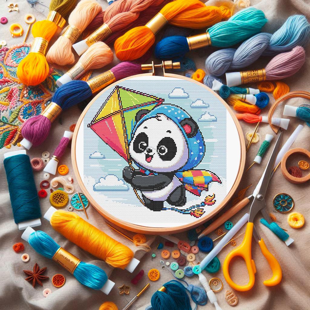 Pattern for Cross-stitching "panda With a Kite" , Patterns for Cross ...