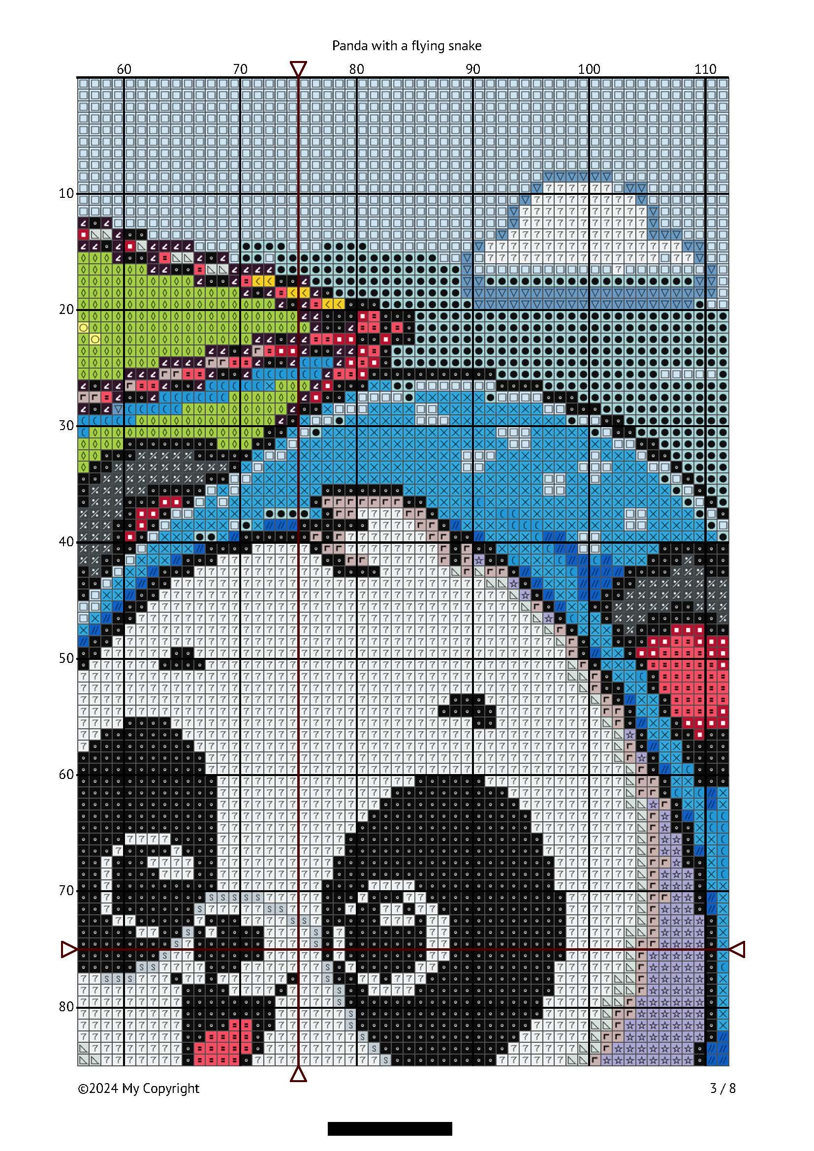 Pattern for Cross-stitching "panda With a Kite" , Patterns for Cross ...