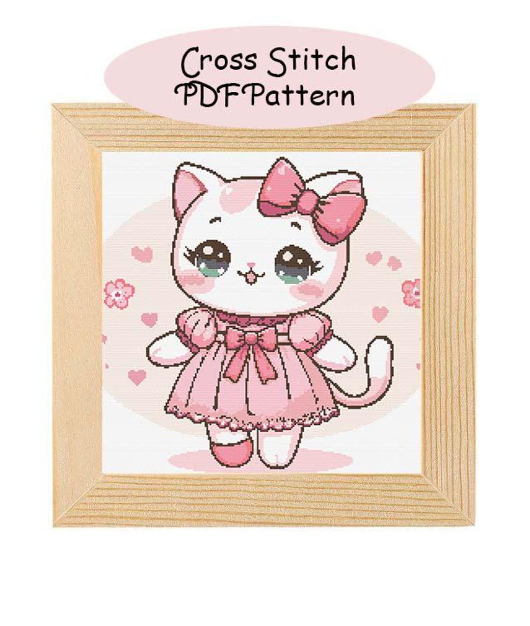 Pink Kitty Cross-stitch Pattern PDF - DIY Needlework, Instant Download ...