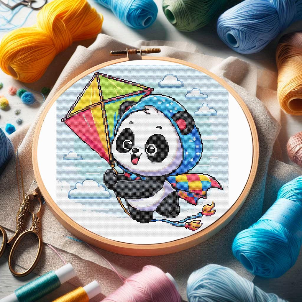 Pattern for Cross-stitching "panda With a Kite" , Patterns for Cross ...