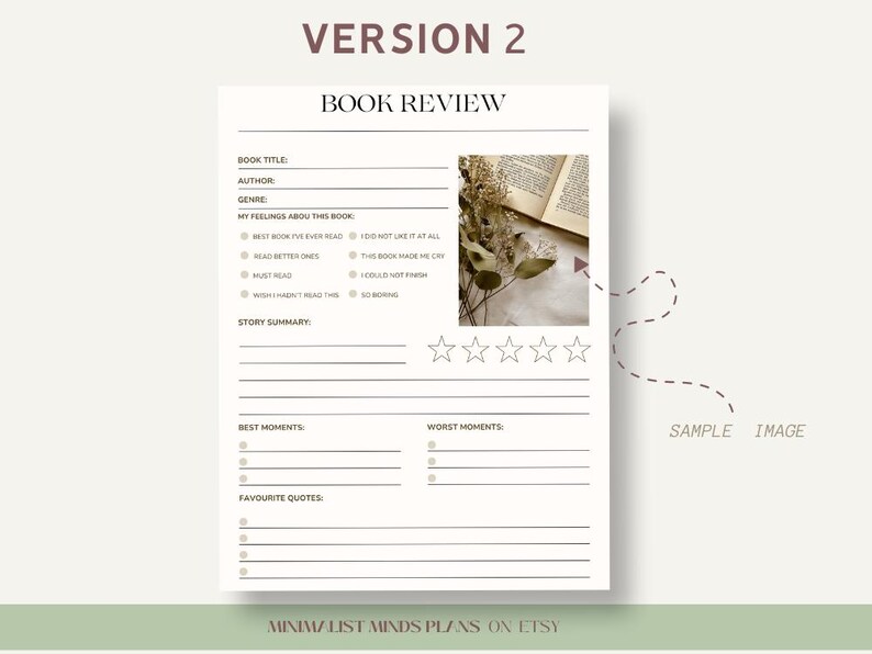 Book Review Template Printable, Book Review Journal, Book Review Page ...