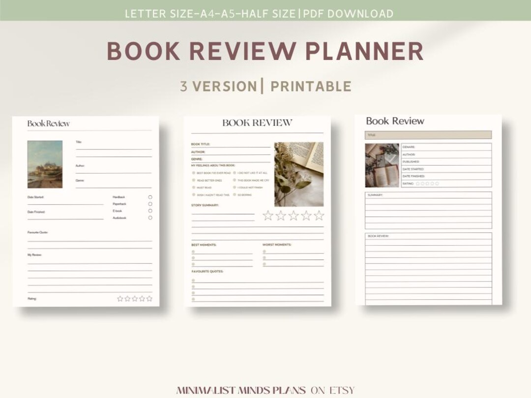 Book Review Template Printable, Book Review Journal, Book Review Page ...