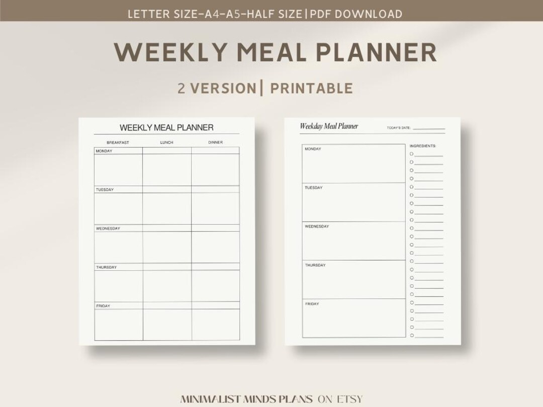 Meal Planner Printable,weekly Menu,healthy Eating Plan,printable ...