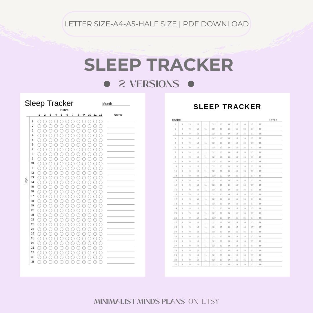 Sleep Tracker Printable, Monthly Sleep Log, Sleep Quality Journal ...
