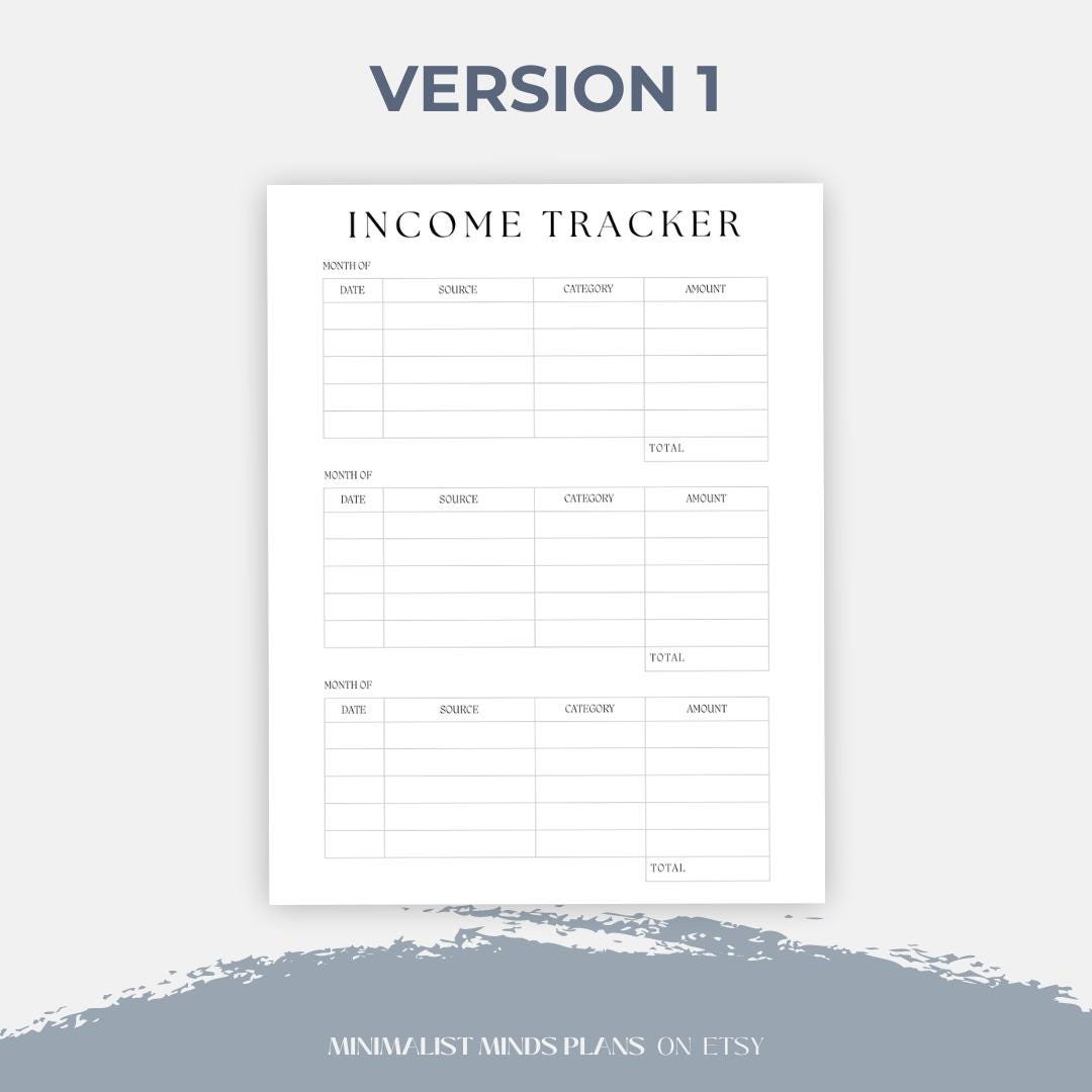 Income Tracker, Printable Income Tracker, Monthly Salary Tracker ...