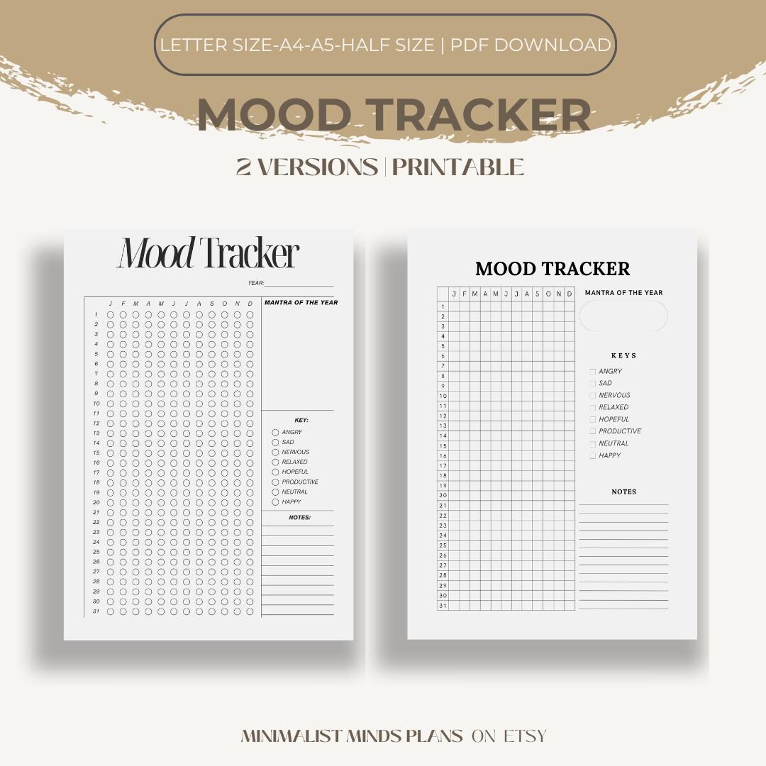 Mood Tracker Printable, A Year in Pixels, Mood Journal, Emotion Tracker ...