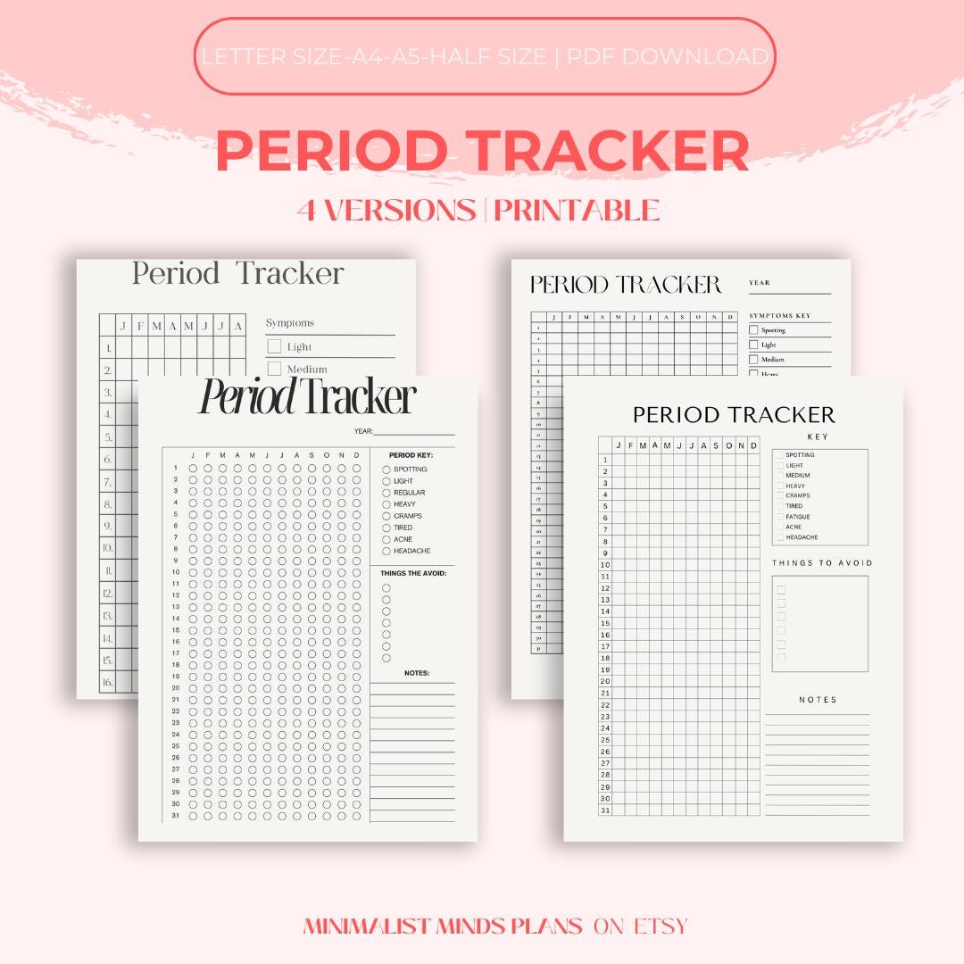 Period Tracker, Planning Template, PDF Download, Wellness Tracker ...