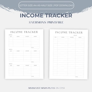 Income Tracker, Printable Income Tracker, Monthly Salary Tracker ...
