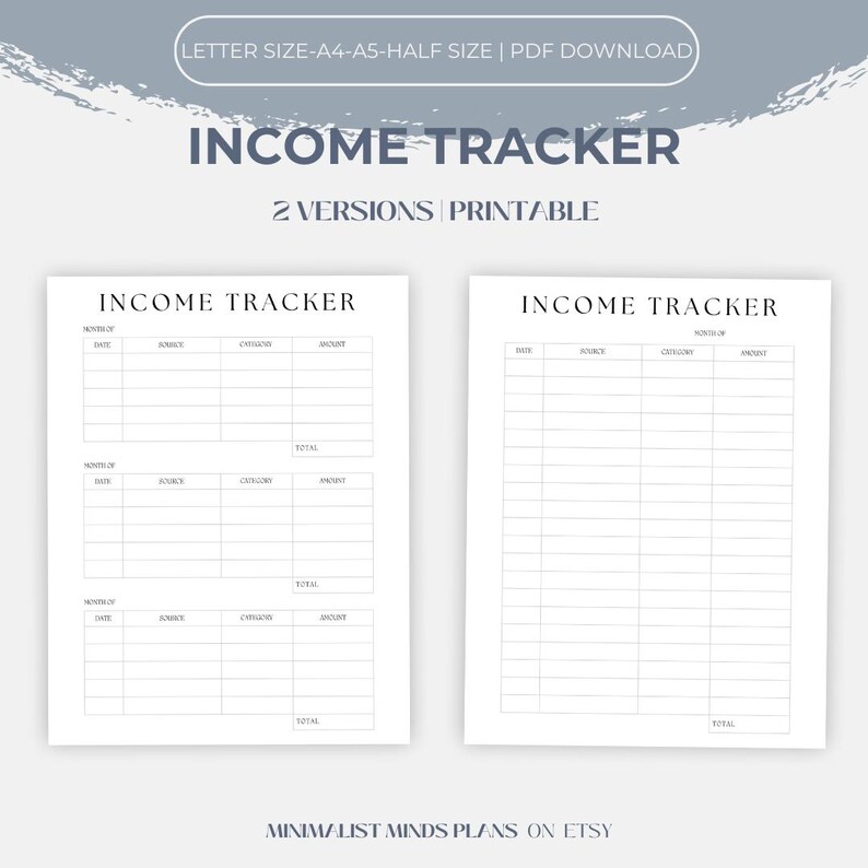 Income Tracker, Printable Income Tracker, Monthly Salary Tracker ...