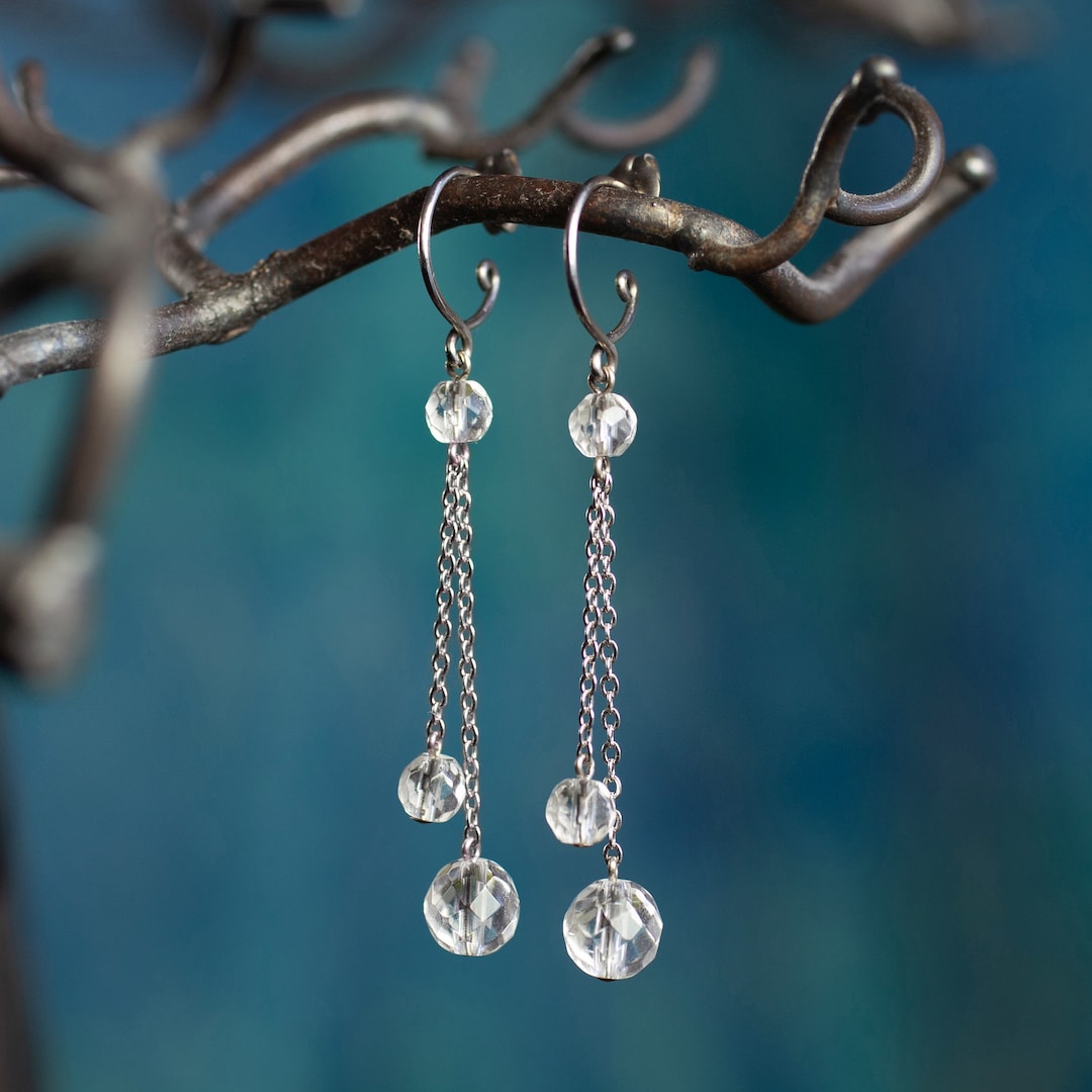 Titanium Drop Earrings With Faceted Rock Crystal Beads - Pure Titanium ...