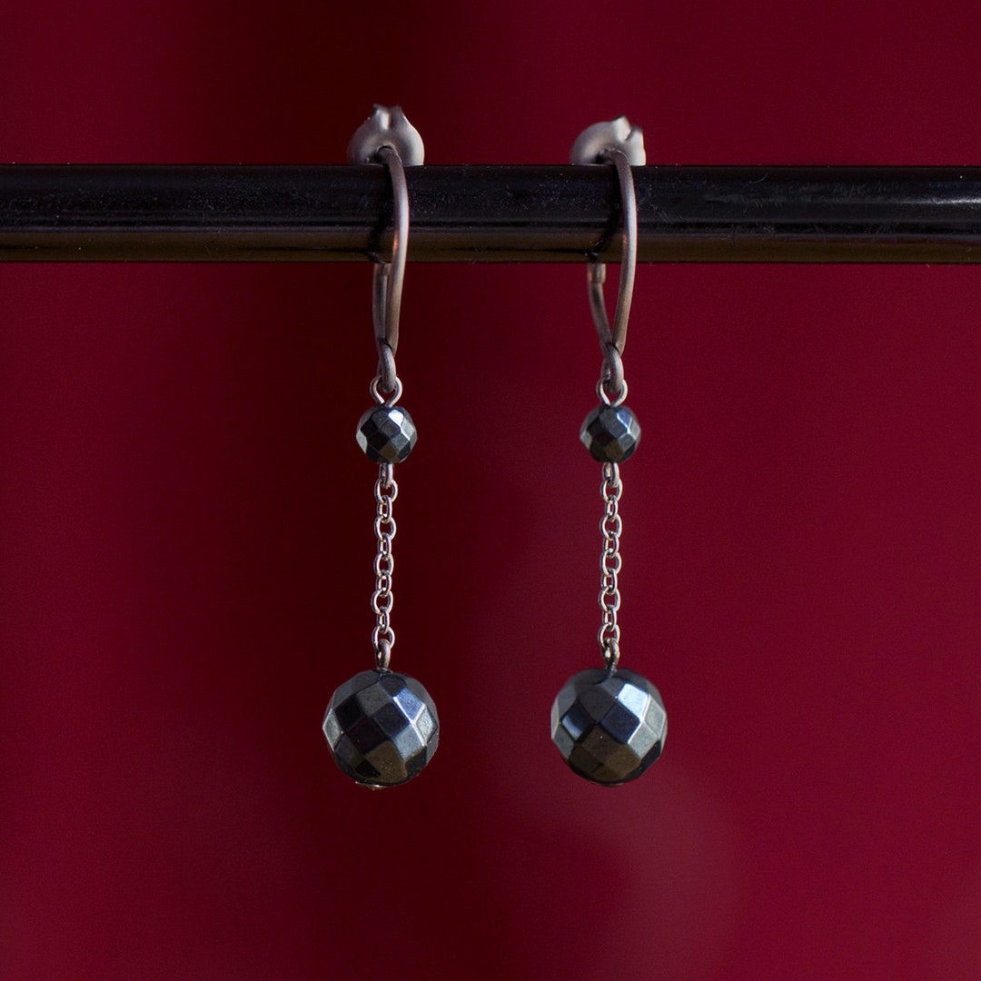 Pure Titanium Drop Earrings With Faceted Hematite Beads ...