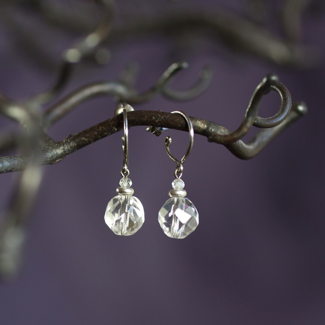 Small Titanium Drop Earrings With Faceted Rock Crystal Beads - Pure ...
