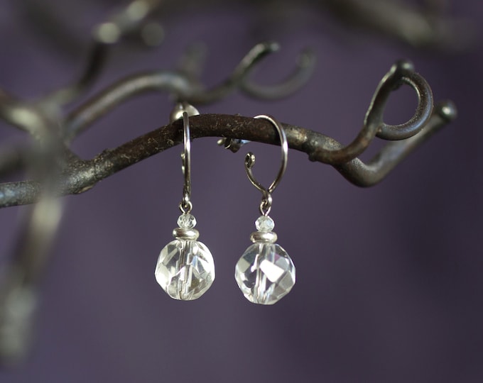 Small Titanium Drop Earrings With Faceted Rock Crystal Beads - Etsy