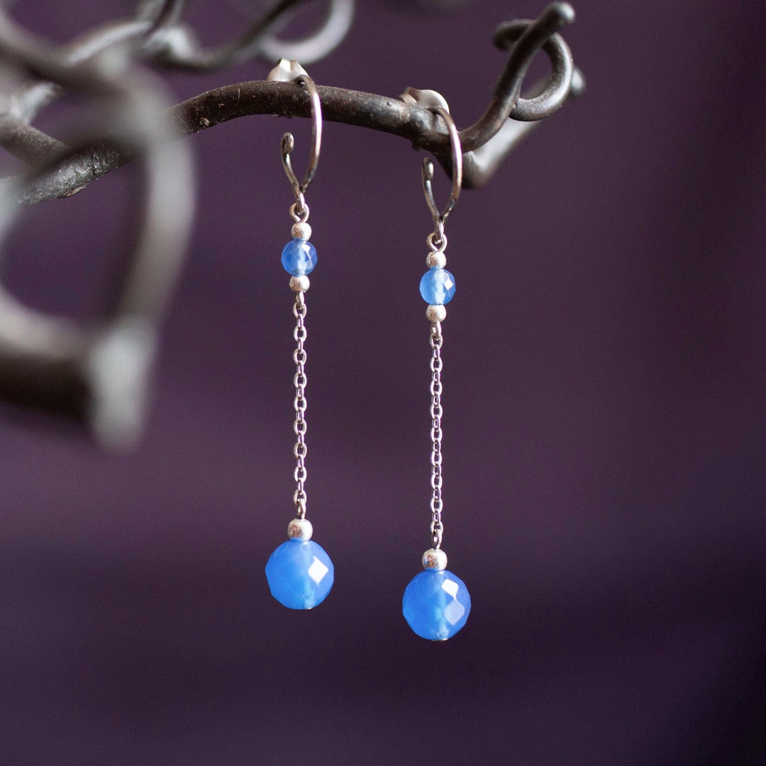 Titanium Drop Earrings With Blue Agate Beads - Pure Titanium Handmade ...
