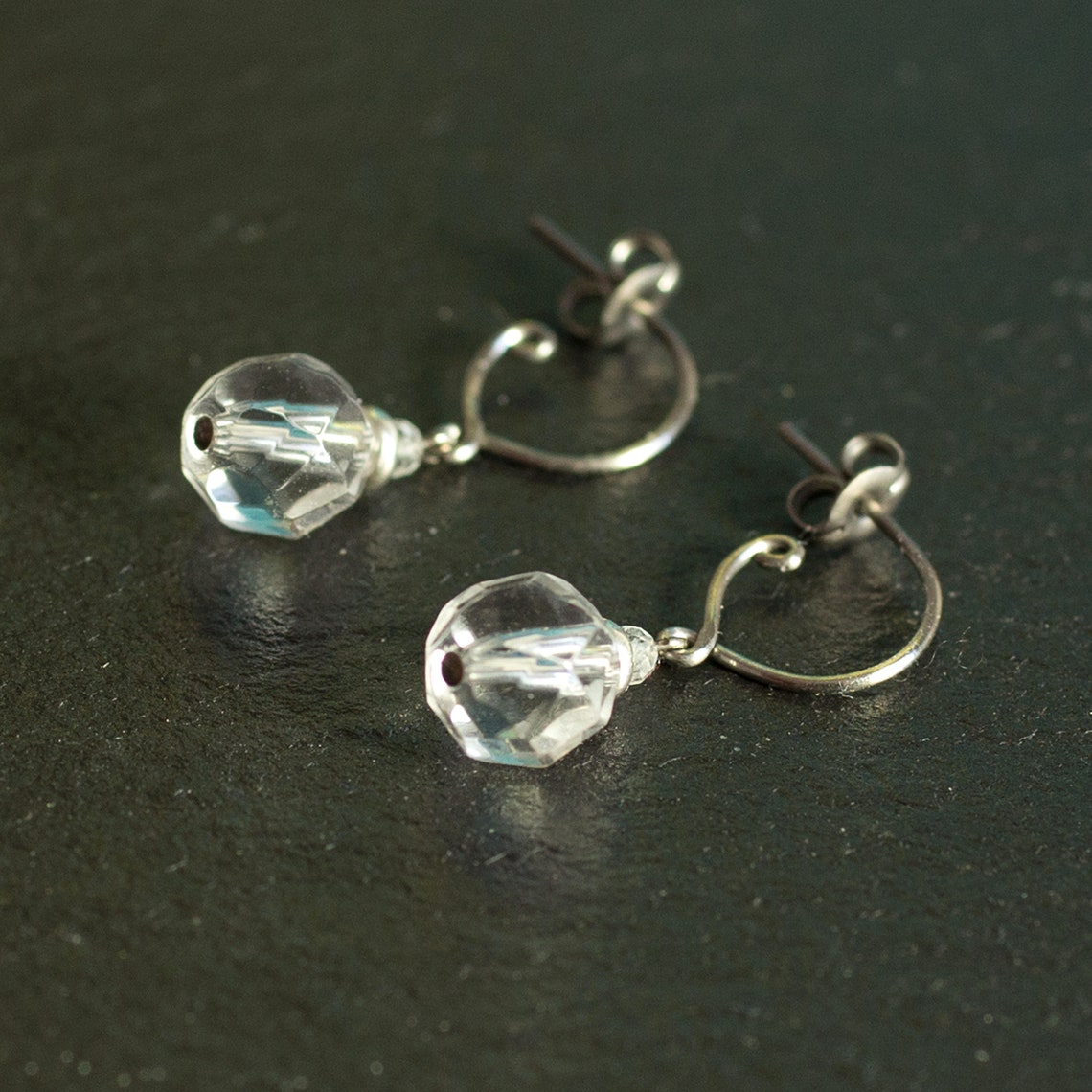 Small Titanium Drop Earrings With Faceted Rock Crystal Beads - Pure ...