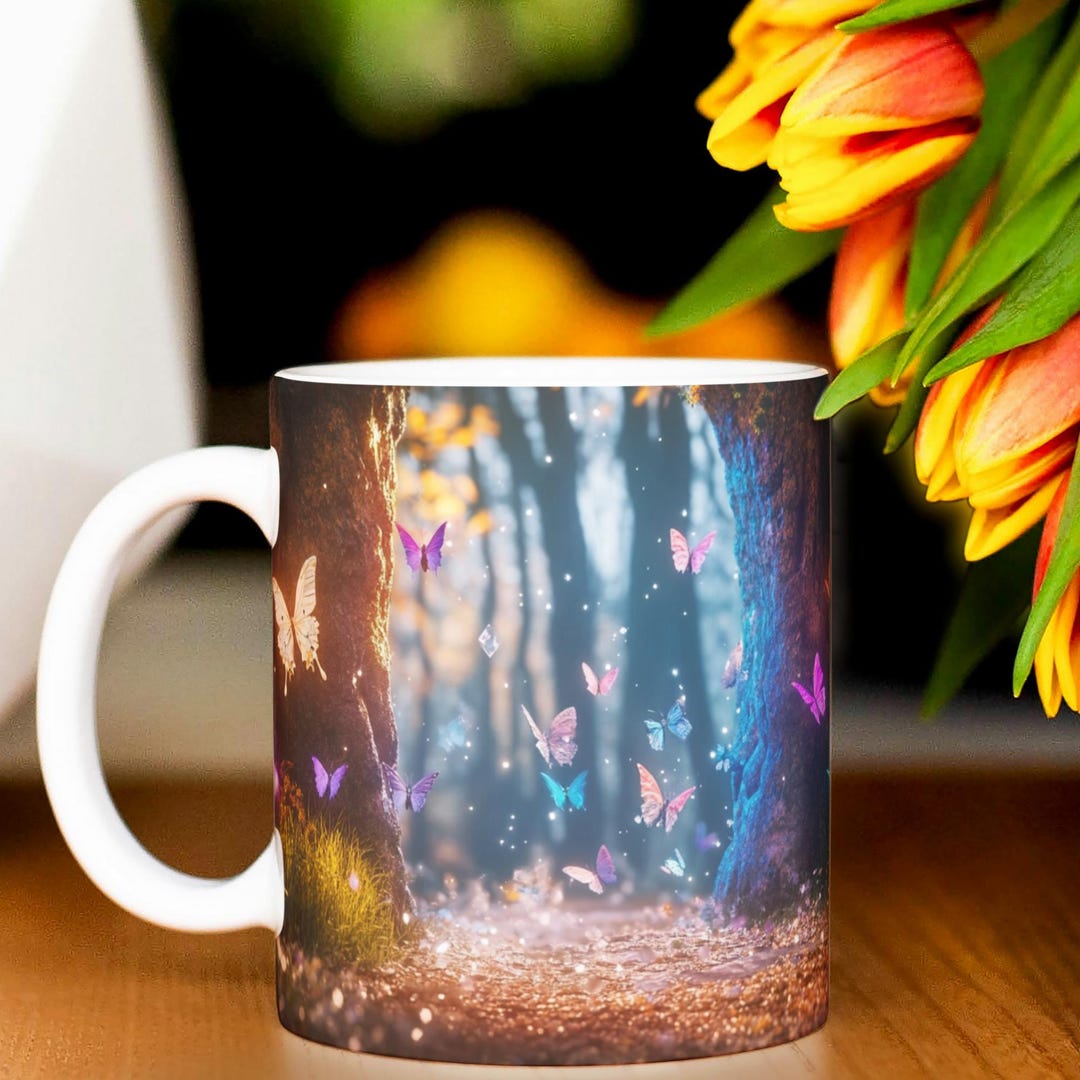 3D Neon Butterfly Hole in A Wall Mug Wrap, 11oz & 15oz Mug Design ...