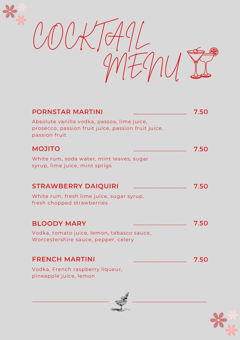 Digital Cocktail Menu - Etsy