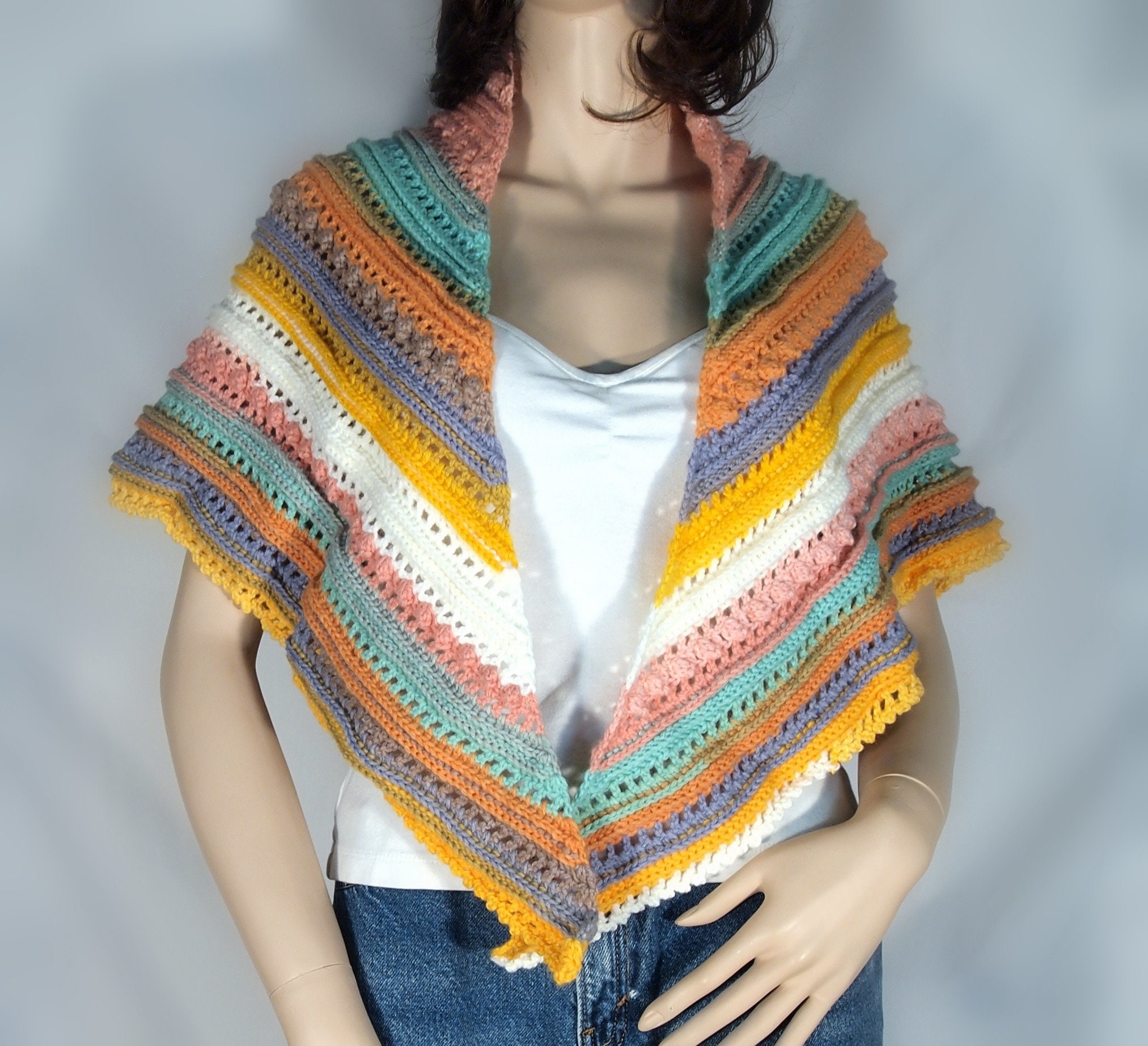 Wrap Shawl Crocheted in Pastel Rainbow Colors Called Pixie - Etsy