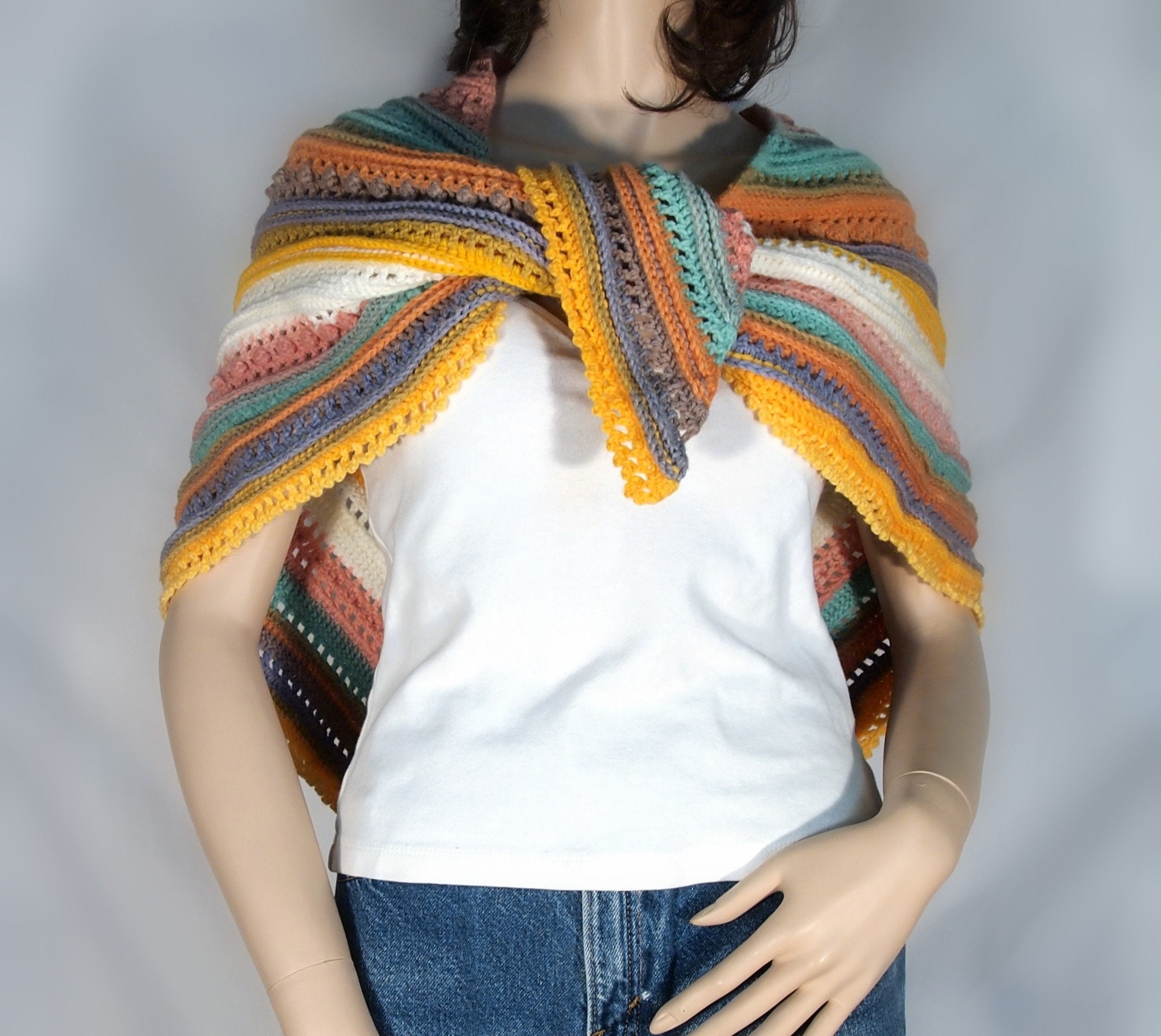 Wrap Shawl Crocheted in Pastel Rainbow Colors Called Pixie - Etsy